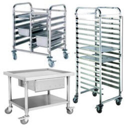 Stainless Steel Kitchen Trolleys & Bakery Shelves - FFT Asia